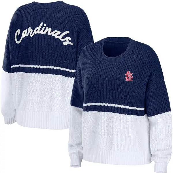 WEAR BY ERIN ANDREWS St. Louis Cardinals Color Block Pullover Sweatshirt - Navy