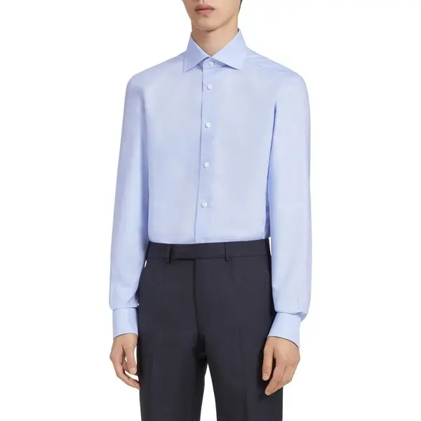 Zegna Trofeo Milano Cotton Button-up Shirt - Light Blue