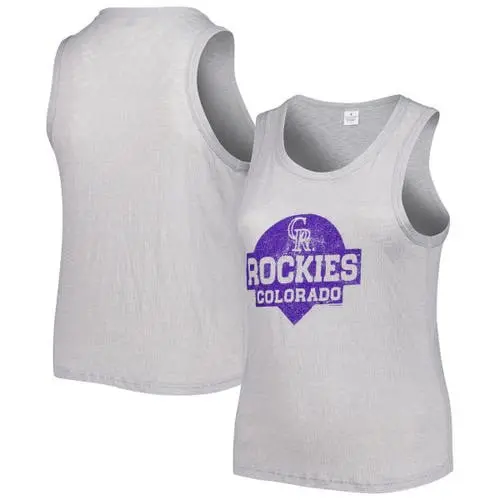 SOFT AS A GRAPE Colorado Rockies High Neck Tri-blend Tank Top - Gray