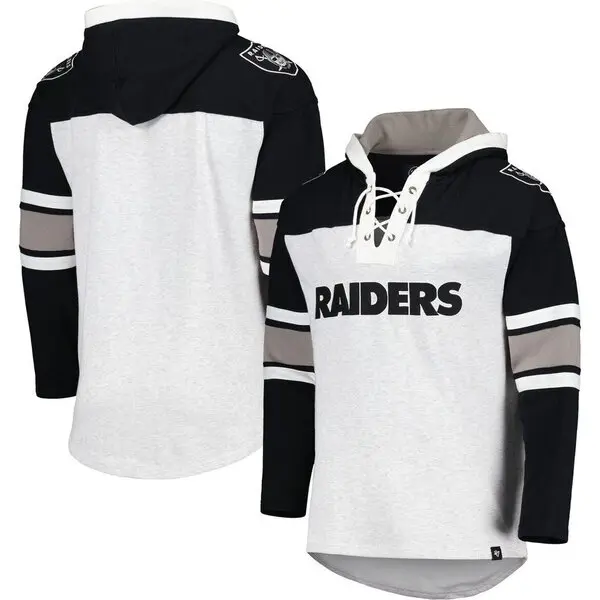 '47 Las Vegas Raiders Heather Gridiron Lace-up Pullover Hoodie - Gray