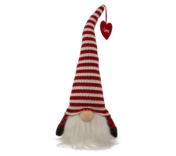 NORTHLIGHT Lit Red & White Striped Hat Valentin E's Day Gnome - One-color