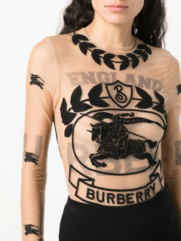 Burberry Embroidered Stretch Tulle Bodysuit
