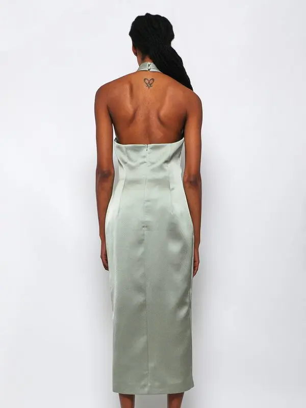 Rasario Draped Satin Midi Dress In Olive - 60% Off | Editorialist