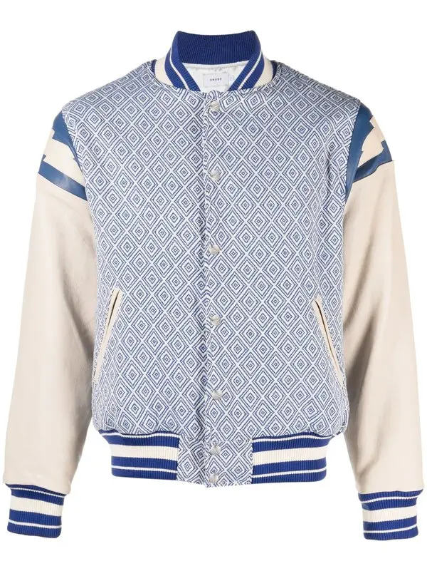 Rhude Diamond-jacquard Baseball Jacket - Blue