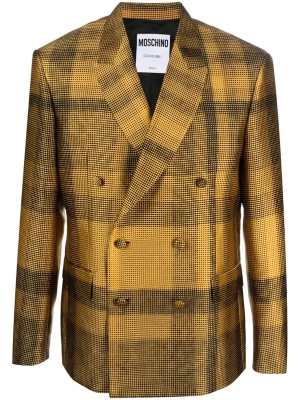 Moschino Plaid-check Double-breasted Blazer - Yellow