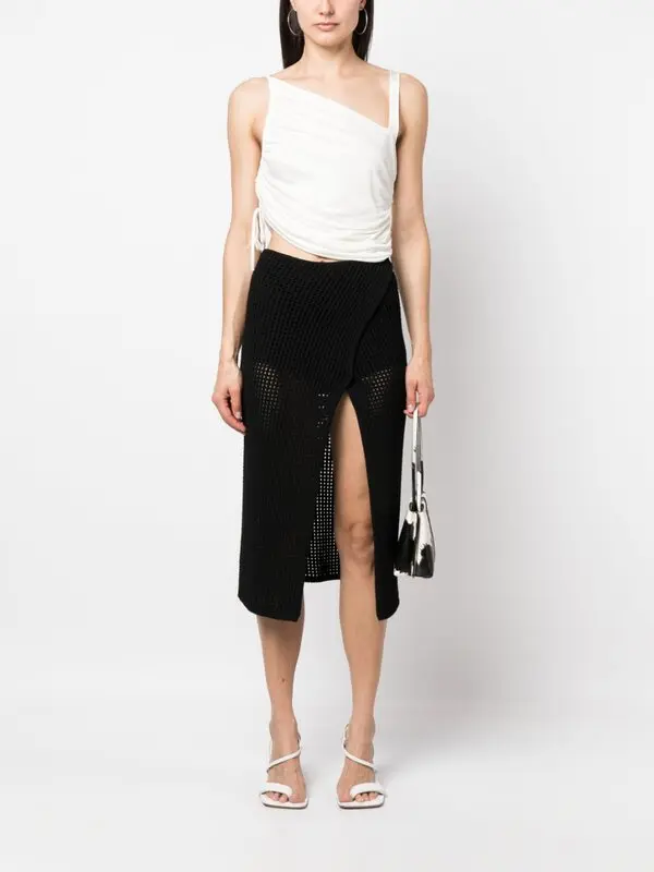 ANDREĀDAMO Slit-open Crochet Knit Midi Skirt - Black