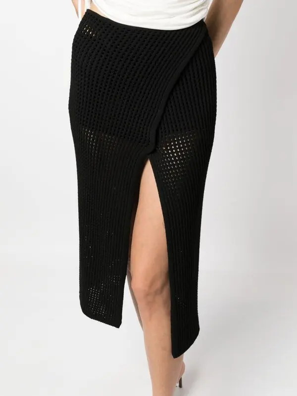 ANDREĀDAMO Slit-open Crochet Knit Midi Skirt - Black