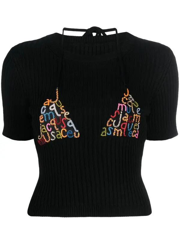 Jacquemus La Maille Bikini Cropped Top - Black