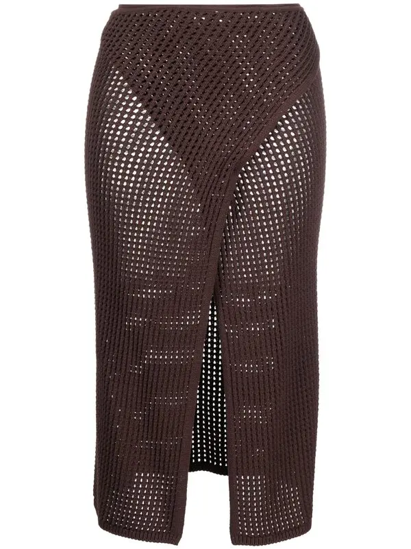 ANDREĀDAMO Crochet-knit Midi Skirt - Brown