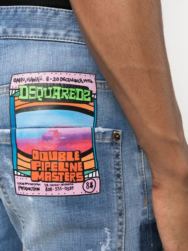 Dsquared2 Light Wash Logo Patch Jeans