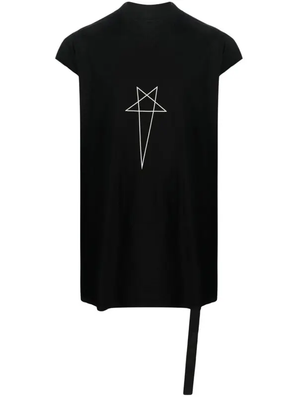Tシャツ・カットソー RICK OWENS SS25  TEE PENTAGRAM (DU01E3259RNEP3 1108) Rick Owens Pentagram-Print Long T-Shirt In Black - 50% Off