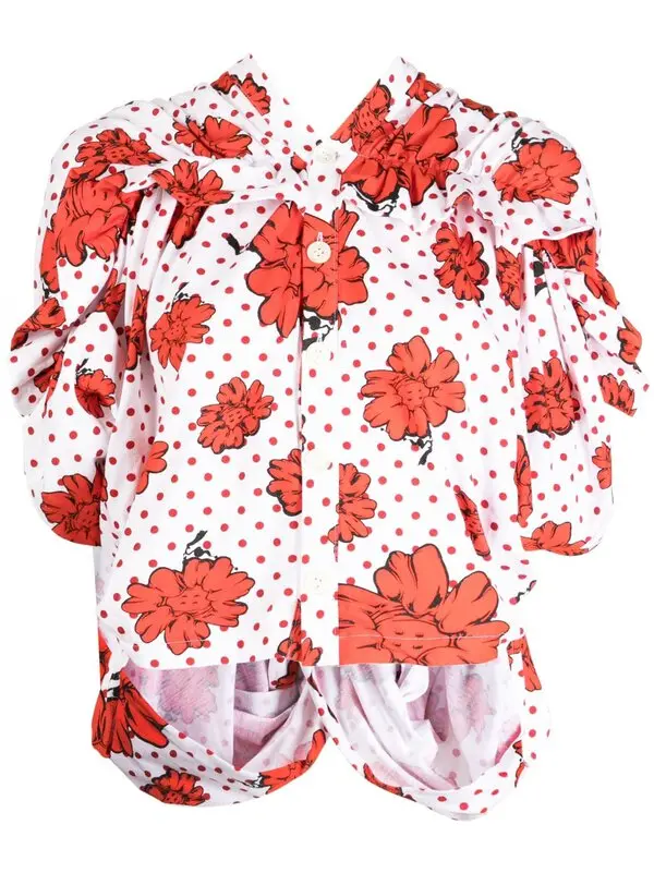 COMME DES GARÇONS TAO Printed Ruffle-detail Shirt - White