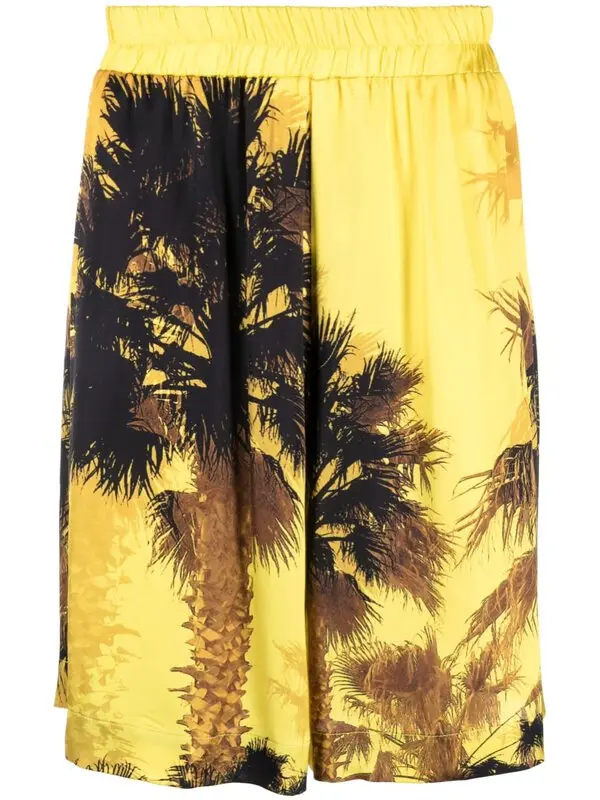 LANEUS Palm-tree Print Shorts - Yellow