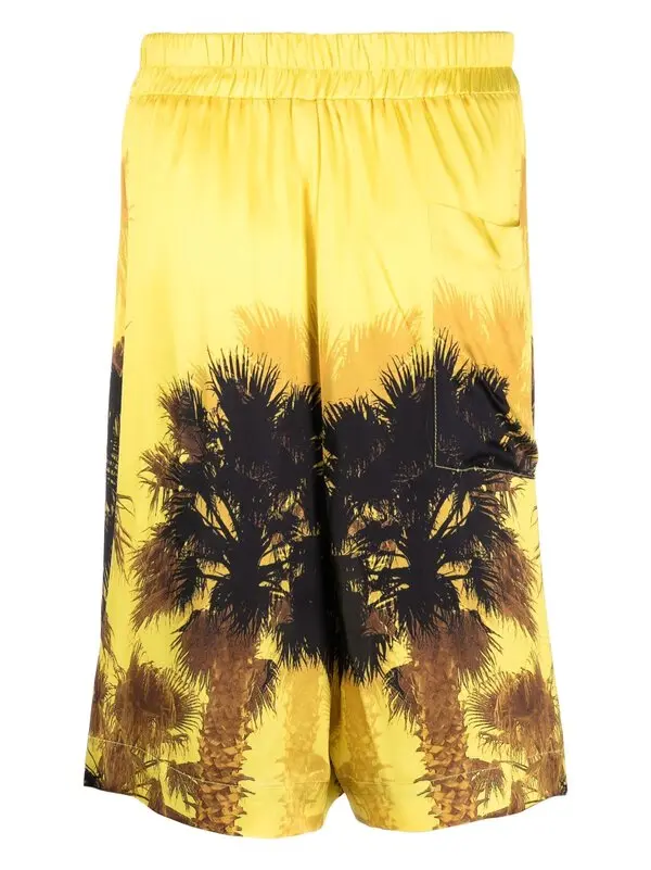 LANEUS Palm-tree Print Shorts - Yellow