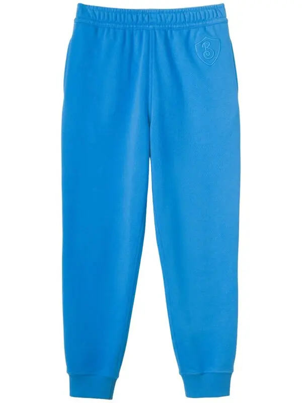 Burberry Embroidered-letter Motif Cotton Track Pants - Blue