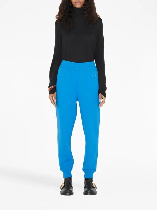 Burberry Embroidered-letter Motif Cotton Track Pants - Blue
