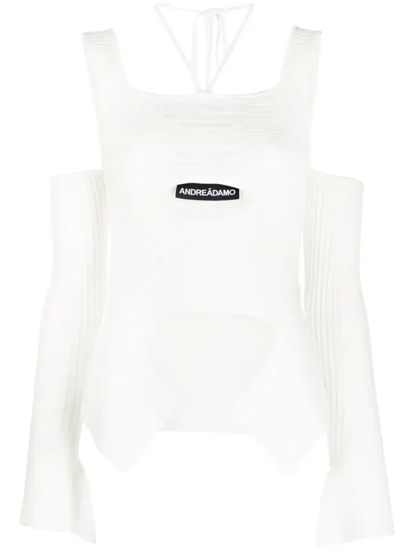 ANDREĀDAMO Cut-out Ribbed Knit Top - Neutrals