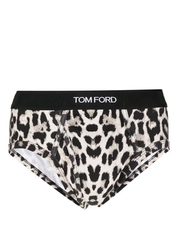 TOM FORD Cheetah-print Logo-waistband Briefs - Neutrals