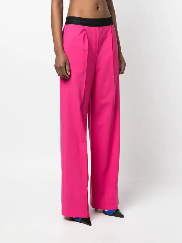 MSGM Logo Waistband Wide-leg Trousers - Pink