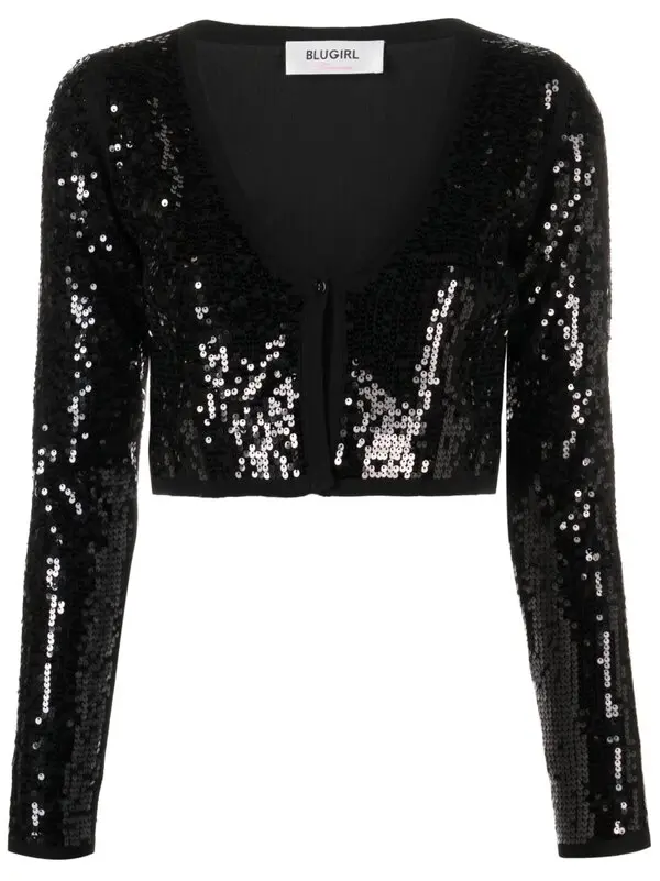 BLUGIRL Sequin-embellished Cropped Cardigan - Black