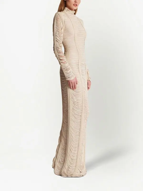 Balmain Macramé Long-sleeve Maxi Dress