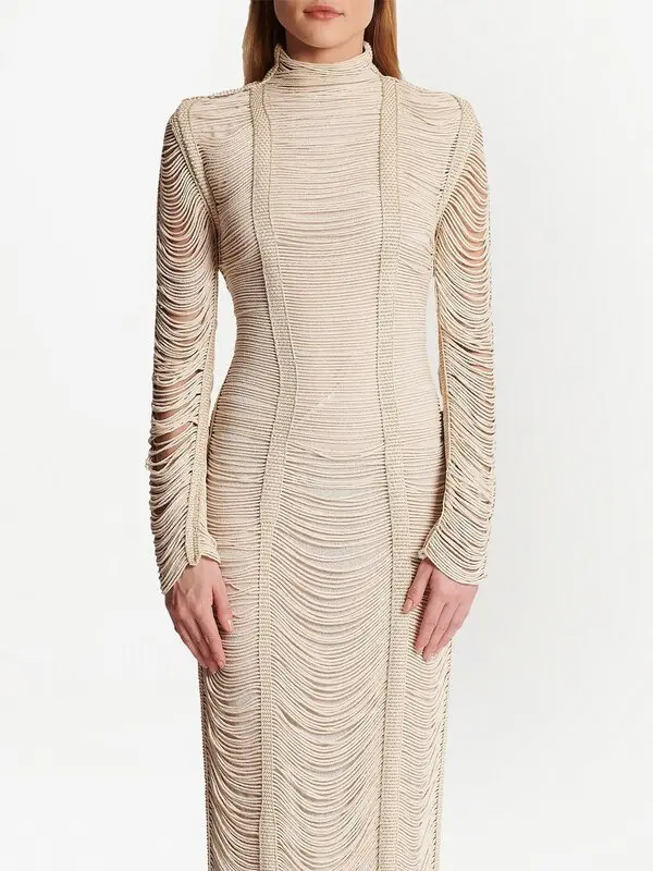 Balmain Macramé Long-sleeve Maxi Dress