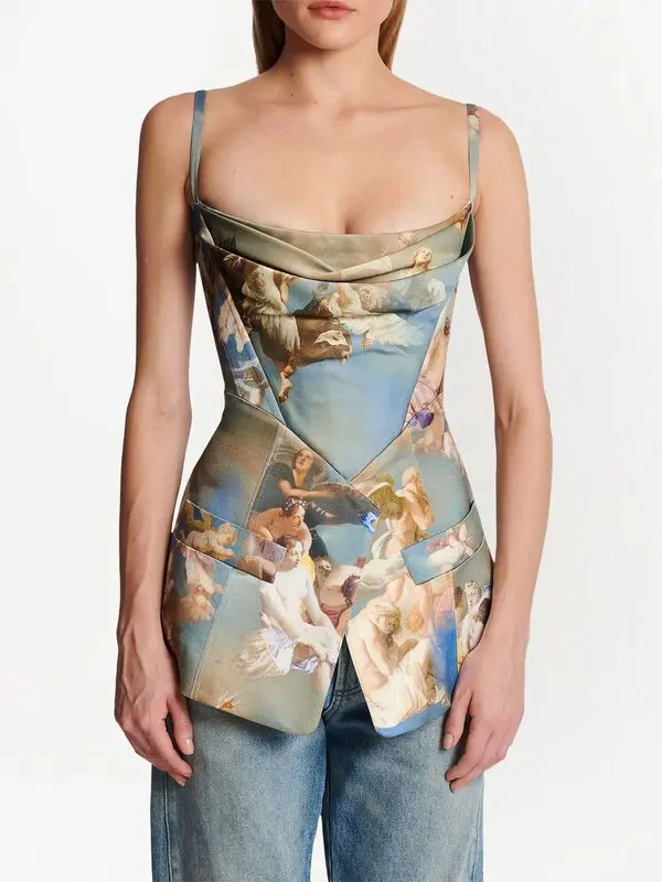 Balmain Sky-print Corset Top