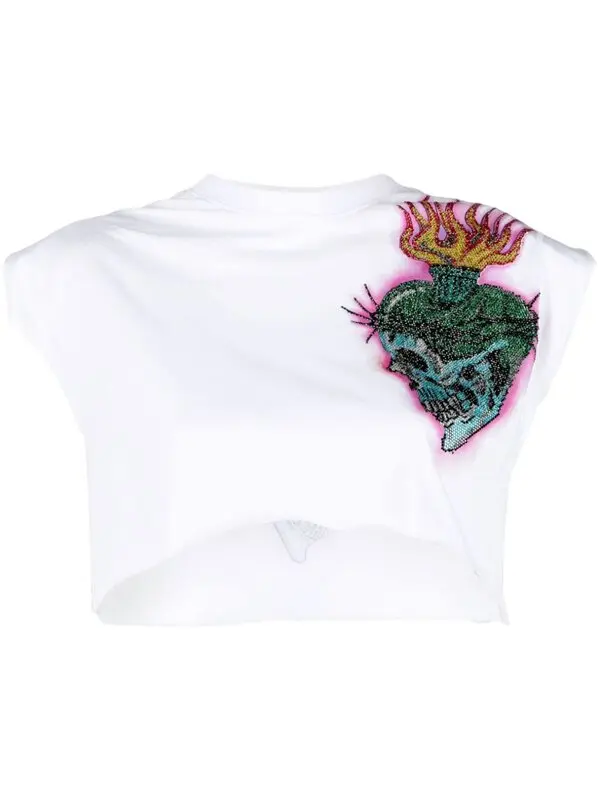 Philipp Plein Love Tattoo Cropped T-shirt - White