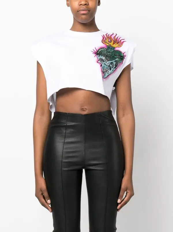 Philipp Plein Love Tattoo Cropped T-shirt - White