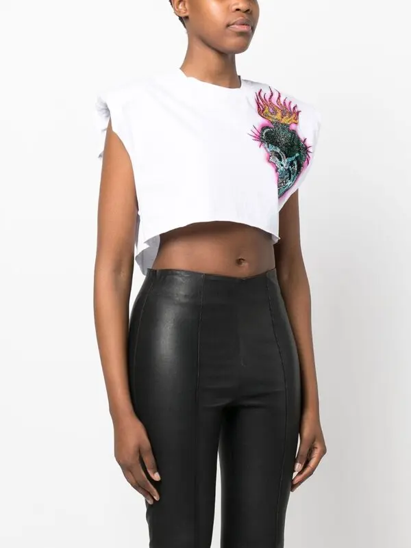 Philipp Plein Love Tattoo Cropped T-shirt - White