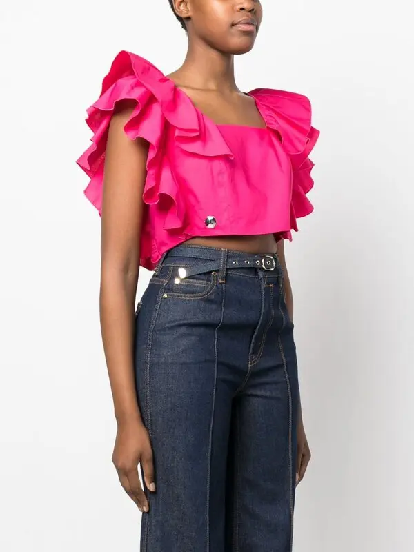 Philipp Plein Volant Ruffled Cropped Top