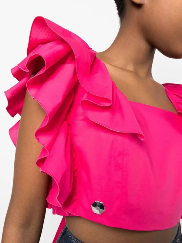 Philipp Plein Volant Ruffled Cropped Top
