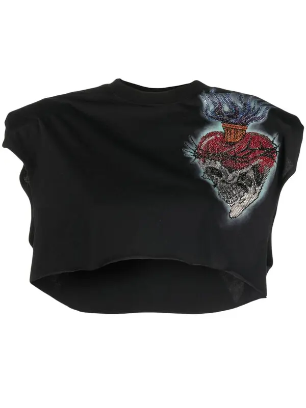 Philipp Plein Love Tattoo Cropped T-shirt - Black