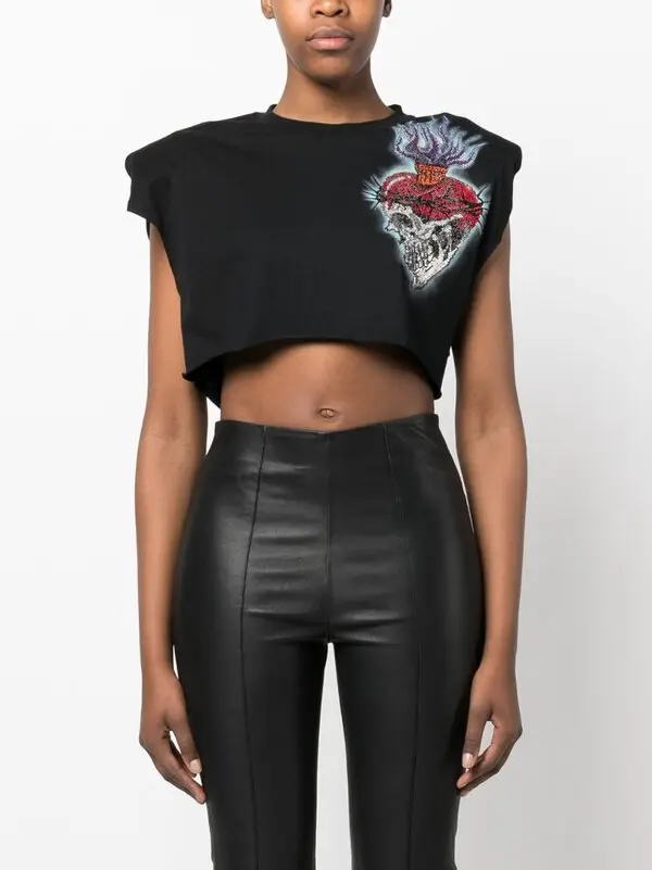 Philipp Plein Love Tattoo Cropped T-shirt - Black