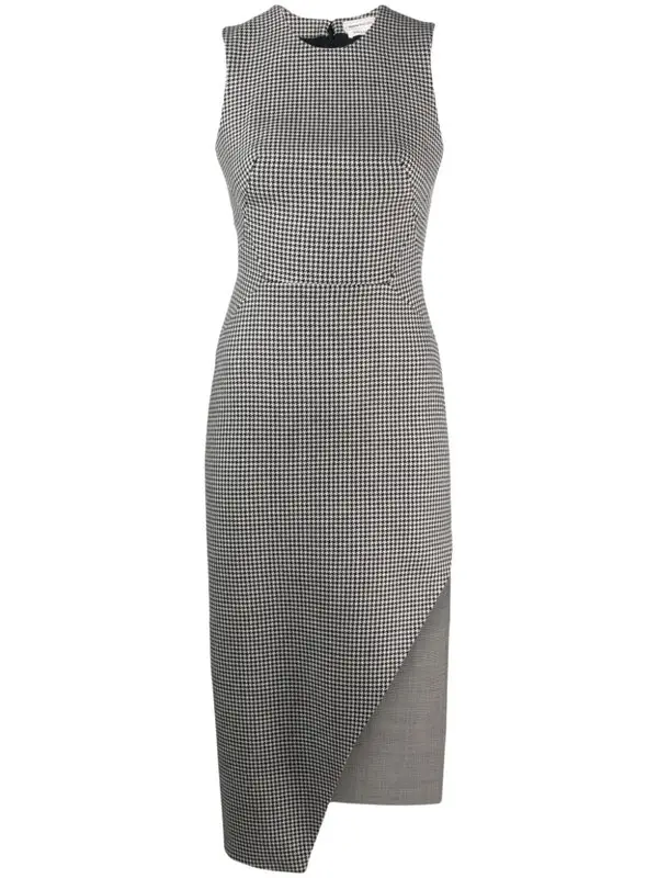 Alexander McQueen Houndstooth Asymmetric Midi Dress - Black