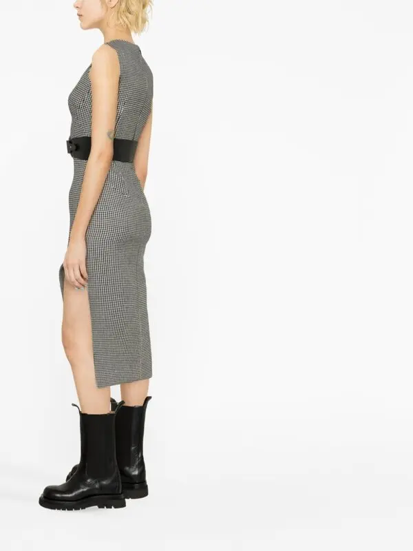 Alexander McQueen Houndstooth Asymmetric Midi Dress - Black
