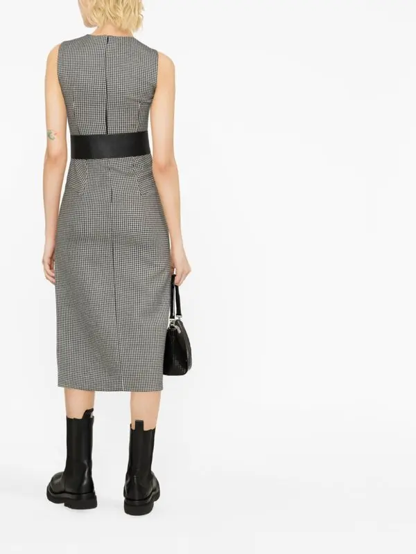 Alexander McQueen Houndstooth Asymmetric Midi Dress - Black