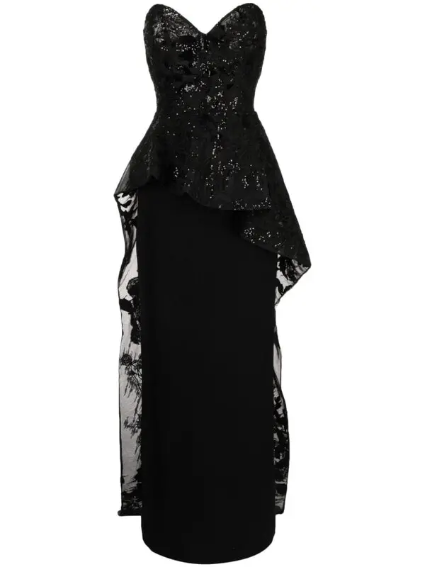SAIID KOBEISY Strapless Embroidered Dress - Black