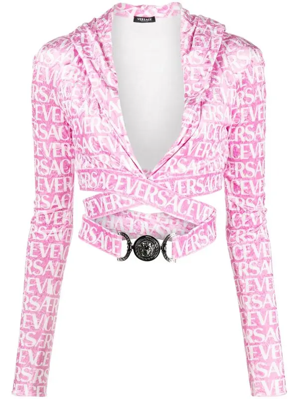 Versace All-over Velvet Cropped Hoodie