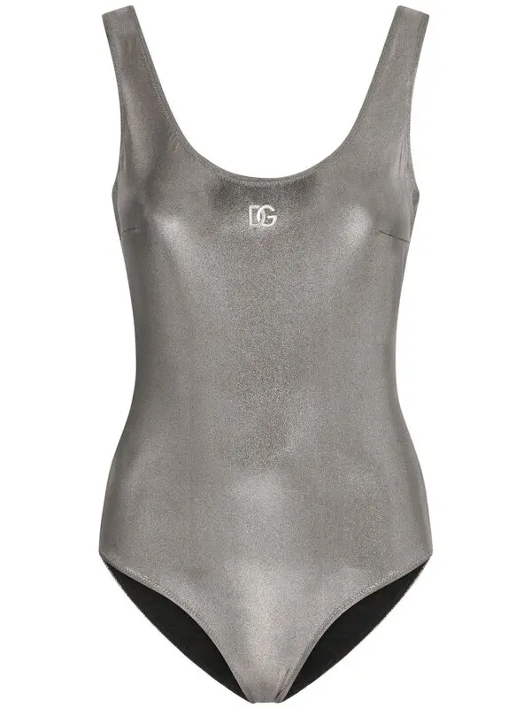 Dolce & Gabbana Foiled-effect Racer Swimsuit - Silver