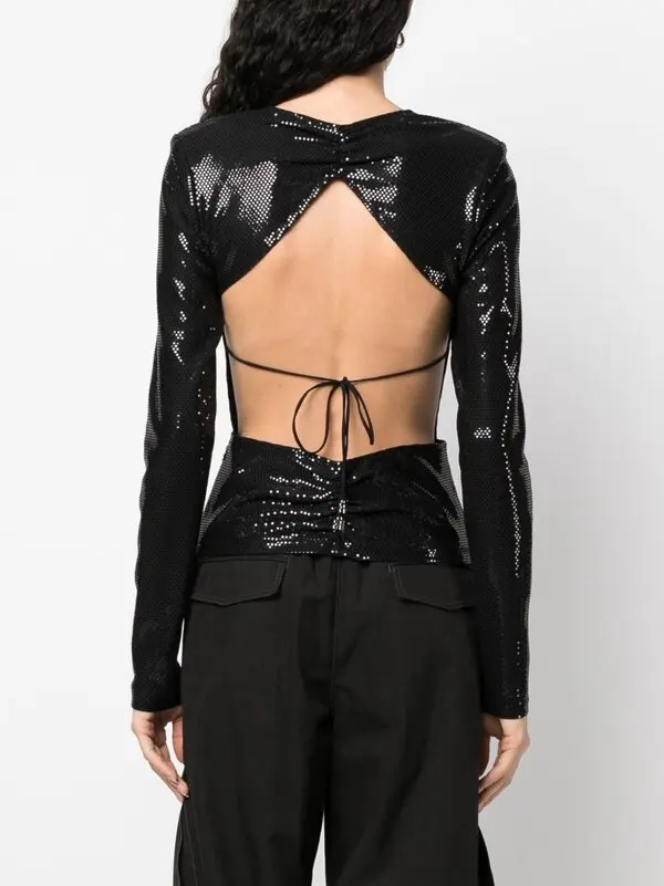 ROTATE BY BIRGER CHRISTENSEN Sequin-embellished Open-back Top