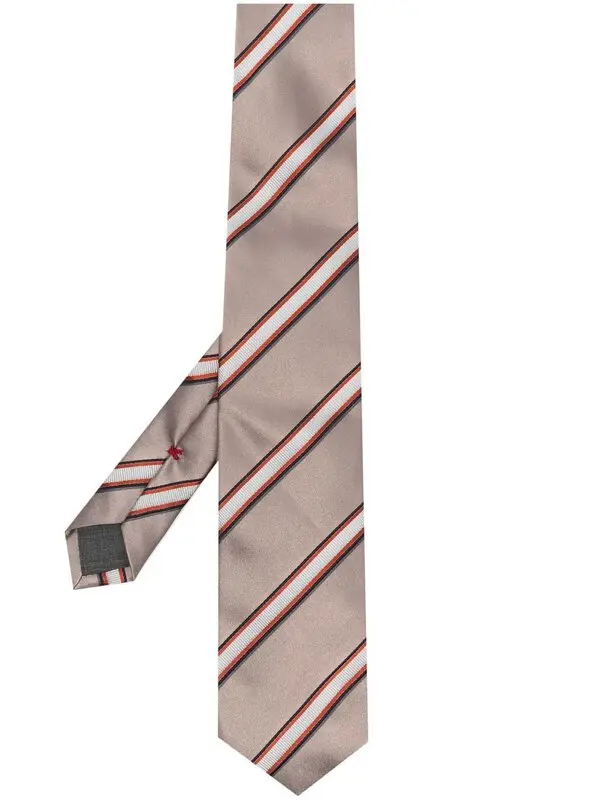 Brunello Cucinelli Striped Pointed Tip Tie - Neutrals
