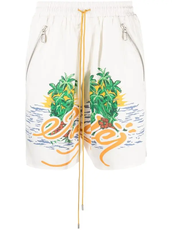 Rhude Graphic-print Drawstring Shorts - White