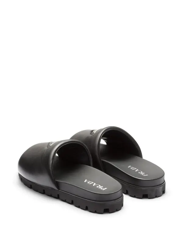 Prada Logo Plaque Brushed Leather Slides