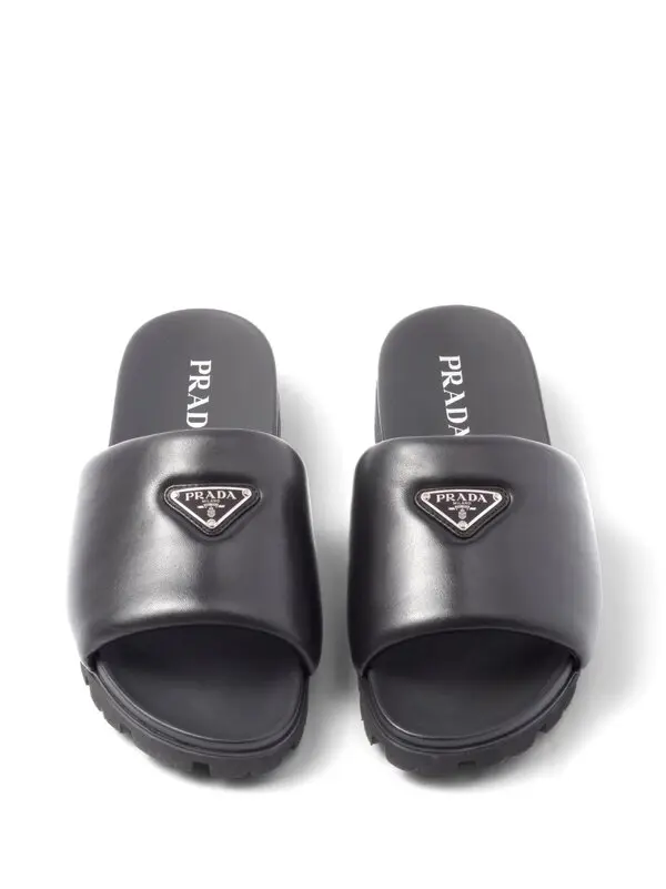 Prada Logo Plaque Brushed Leather Slides