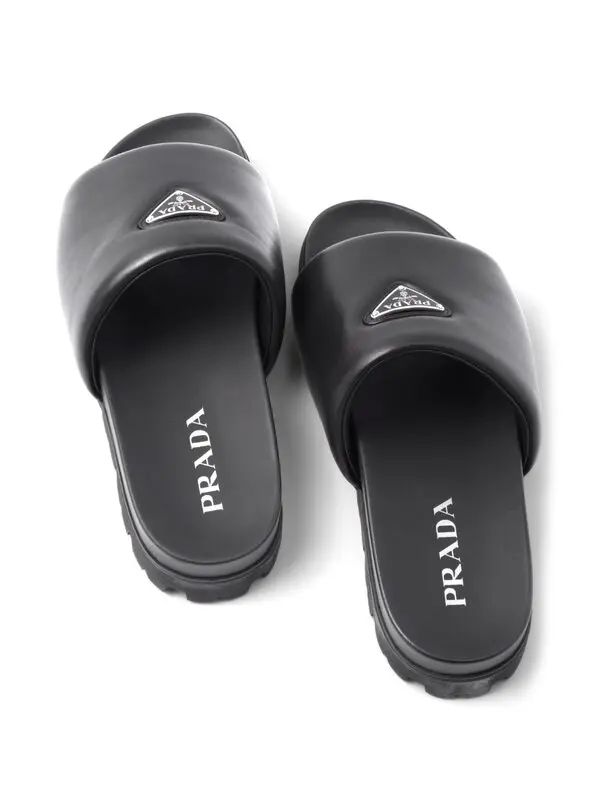 Prada Logo Plaque Brushed Leather Slides