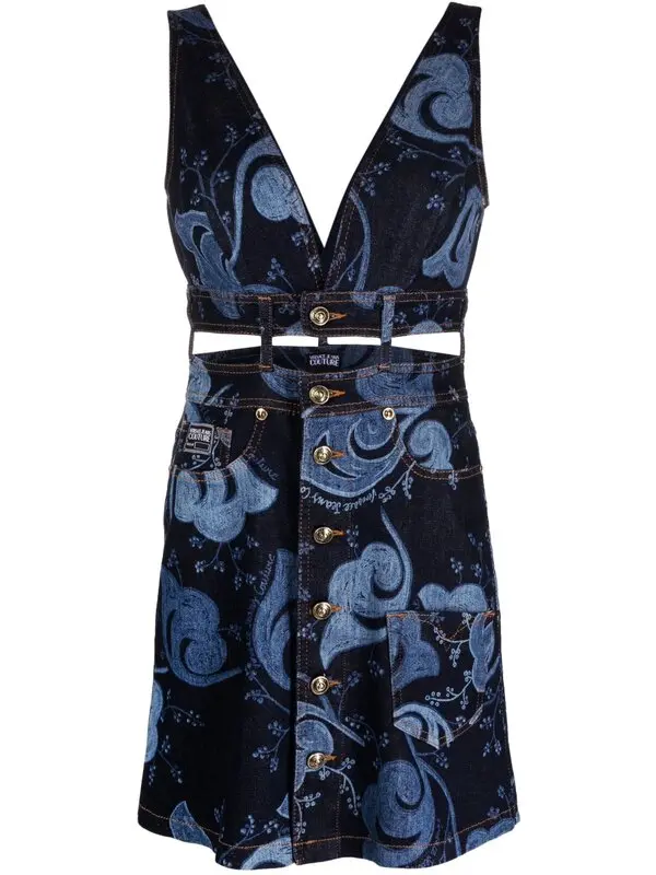 Versace Cut-out Denim Dress - Blue