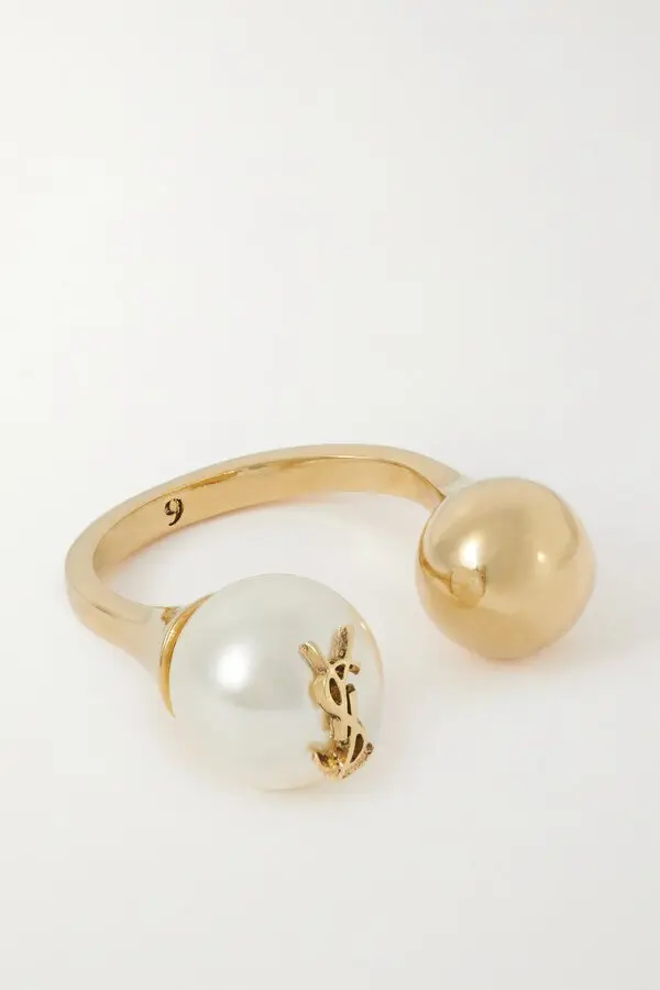 Saint Laurent Cassandre -tone Faux Pearl Ring - Gold