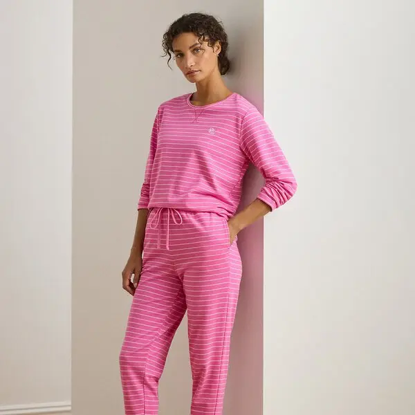 Ralph Lauren Striped French Terry Jogger Pajama Set - Pink Stripe