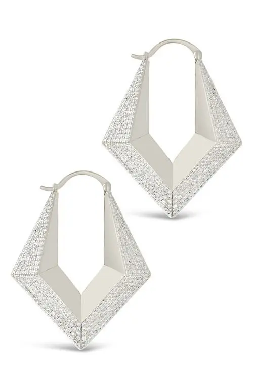 Sterling Forever Charlize Pavé Hoop Earrings - Silver